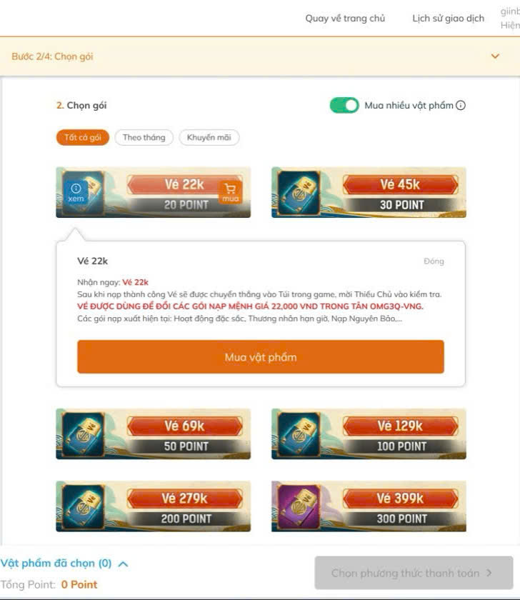 Hướng dẫn nạp game VNG
